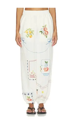 Agua Bendita Embroidered Linen Blend Basket Pant
