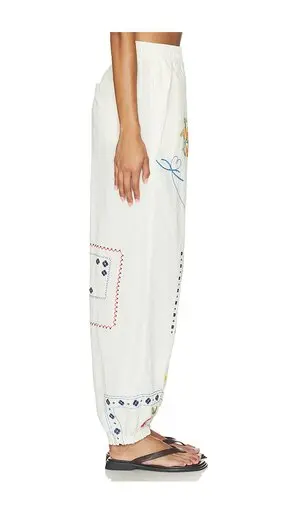 Agua Bendita Embroidered Linen Blend Basket Pant