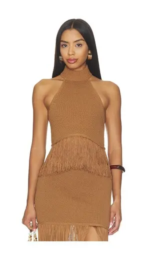 LOVERS AND FRIENDS Halter Neck Fringe Knit Crop Top