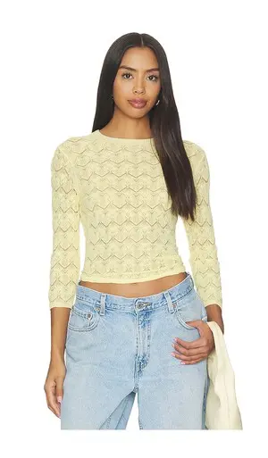 Vince Fine Lace 3/4 Sleeve Crew Neck In Yellow