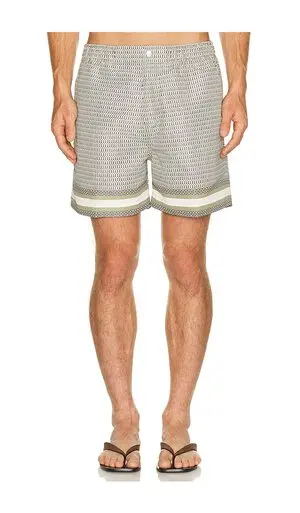 CHE Berkeley Border Printed Swim Short In Green - Dark Olive
