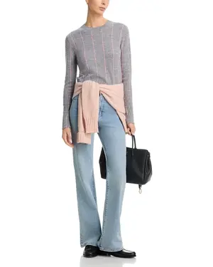 Guest In Residence Cashmere Shrunken Checker Crew Top - Heather Grey/sprinkle