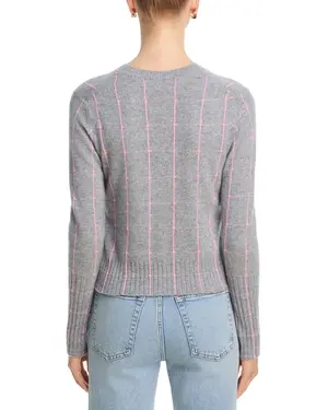 Guest In Residence Cashmere Shrunken Checker Crew Top - Heather Grey/sprinkle