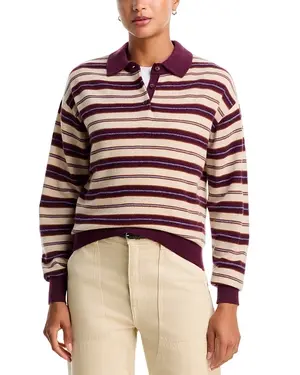 Guest In Residence Cashmere Collegiate Stripe Polo - Fig Combo