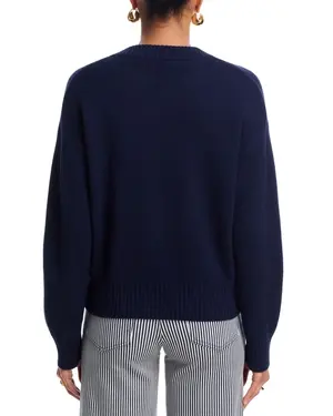 Aqua Cashmere Drop Shoulder Lace Up Sweater Exclusive - Peacoat