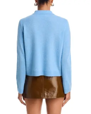 Aqua Cashmere 100% Cashmere Polo Sweater Exclusive - Heather Blue