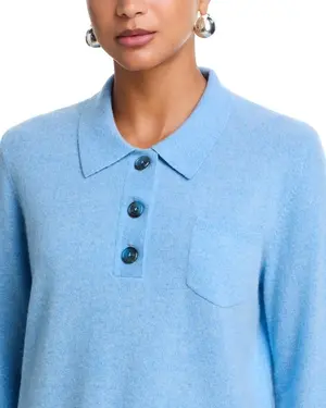 Aqua Cashmere 100% Cashmere Polo Sweater Exclusive - Heather Blue
