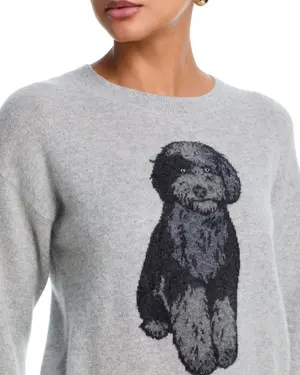 Aqua 100% Cashmere Dog Graphic Crewneck Sweater