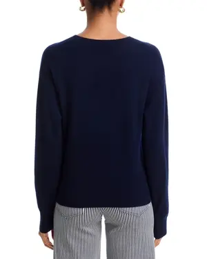 Aqua 100% Cashmere Crewneck Sweater With French Bulldog Graphic
