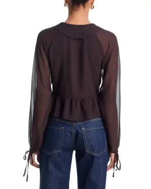 Aqua V Neck Long Sleeve Blouse Exclusive - Espresso