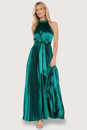 AAKAA Capulet Pleated Maxi Dress - Emerald