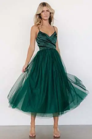 FLYING TOMATO Shonda Sparkle Midi Dress - Emerald