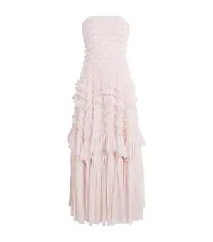 NEEDLE & THREAD Ruffle Strapless Valentine Maxi Dress - Pink