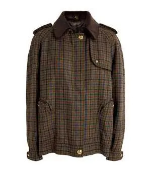 BLAZÉ MILANO Virgin Wool Check Chausie Jacket - Brown