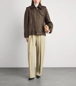 BLAZÉ MILANO Virgin Wool Check Chausie Jacket - Brown