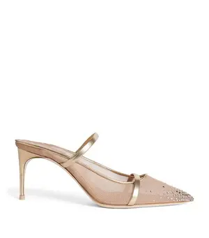 MALONE SOULIERS Embellished Mesh Aurora Heeled Mules 70 - Beige