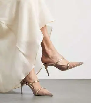 MALONE SOULIERS Embellished Mesh Aurora Heeled Mules 70