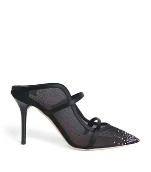MALONE SOULIERS Embellished Mesh Maureen Heeled Mules 85 - Black