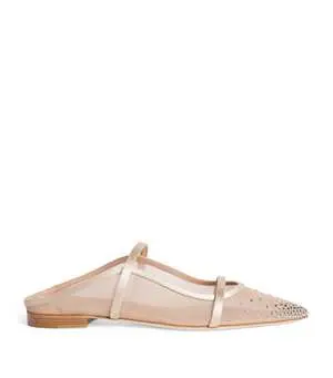 MALONE SOULIERS Embellished Mesh Maureen Mules - Beige