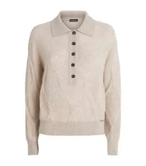 Kiton Cashmere-silk Pointelle-knit Polo Shirt - Beige