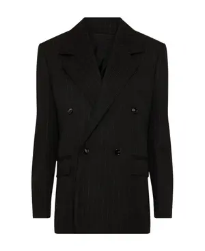 Bottega Veneta Pinstriped Wool Suit Jacket - Black