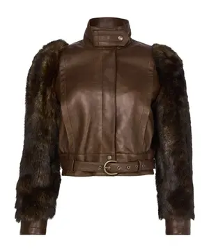 Chloé High Collar Long Sleeve Leather Jacket - Black
