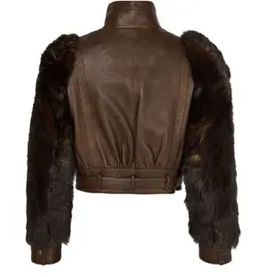 Chloé High Collar Long Sleeve Leather Jacket