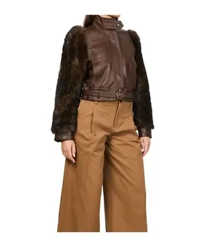 Chloé High Collar Long Sleeve Leather Jacket