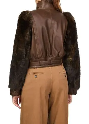 Chloé High Collar Long Sleeve Leather Jacket