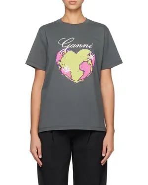 GANNI Grey Relaxed Heart T-shirt