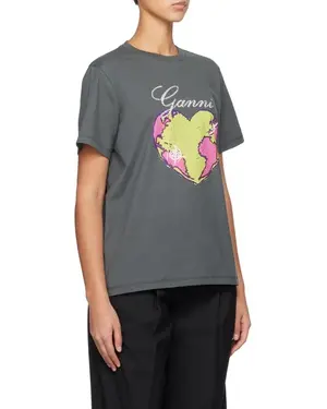 GANNI Grey Relaxed Heart T-shirt