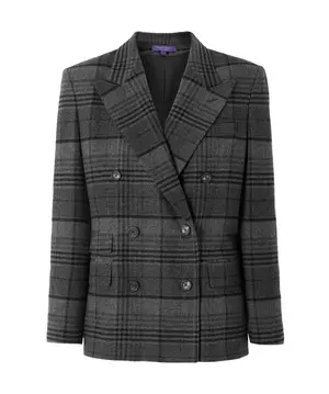 Ralph Lauren Kent Plaid Double Breasted Blazer - Grey Black