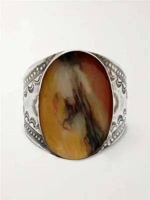FOUNDWELL Vintage 1970s Sterling Silver Agate Ring - Brown