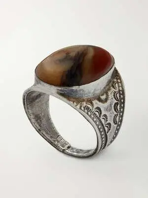 FOUNDWELL Vintage 1970s Sterling Silver Agate Ring