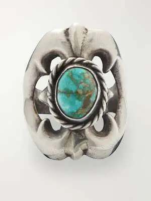 FOUNDWELL Vintage 1970s Navajo Sterling Silver Turquoise Ring - Green
