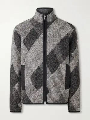 Moncler Checked Wool-blend Fleece Jacket - Gray