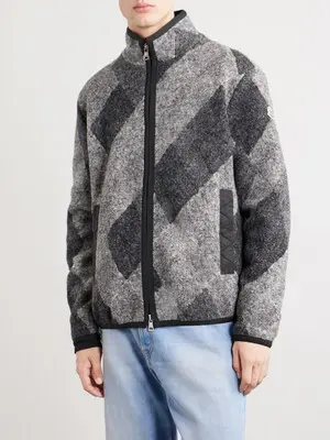 Moncler Checked Wool-blend Fleece Jacket - Gray
