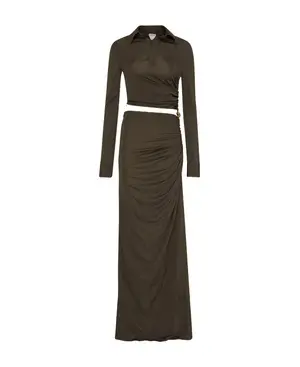 Bottega Veneta Polo Collar Long-sleeved Dress - Green