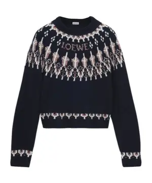 Loewe Round Neck Geometric Print Wool Blend Sweater
