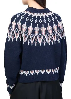 Loewe Round Neck Geometric Print Wool Blend Sweater