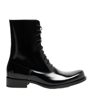 THE ROW Kai Lace-up Patent Leather Ankle Boots - Black