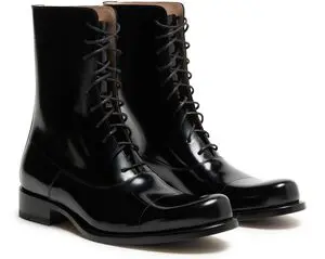 THE ROW Kai Lace-up Patent Leather Ankle Boots - Black