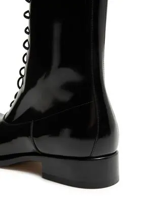 THE ROW Kai Lace-up Patent Leather Ankle Boots - Black