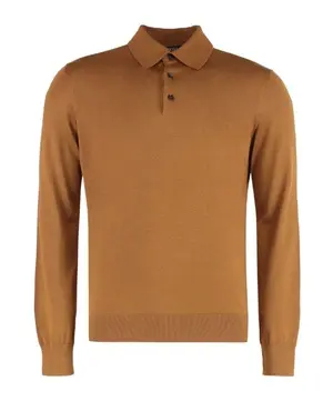 Zegna Long Sleeved Knitted Polo Shirt - Brown