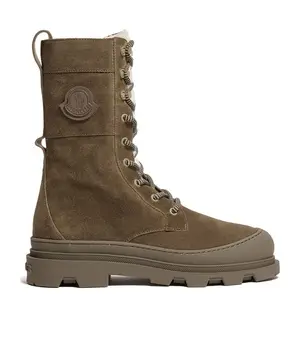 Moncler Vera High Suede Shearling Lace-up Boots - Brown