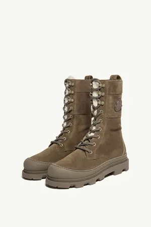 Moncler Vera High Suede Shearling Lace-up Boots