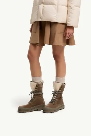 Moncler Vera High Suede Shearling Lace-up Boots
