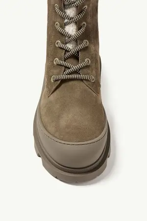 Moncler Vera High Suede Shearling Lace-up Boots