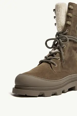 Moncler Vera High Suede Shearling Lace-up Boots