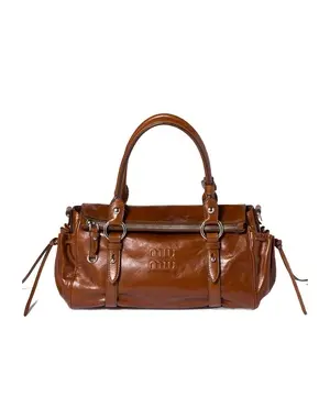Miu Miu Glossy Leather Handbag - Brown